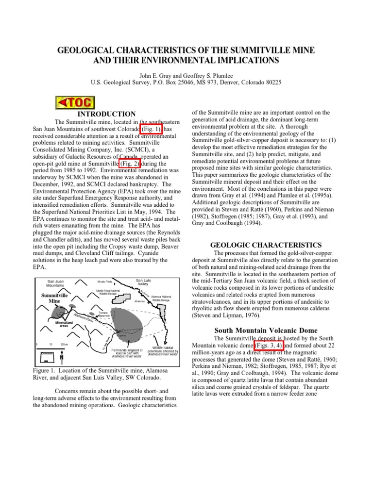 Geological Characteristics of The Summitville Mine and Their ...
