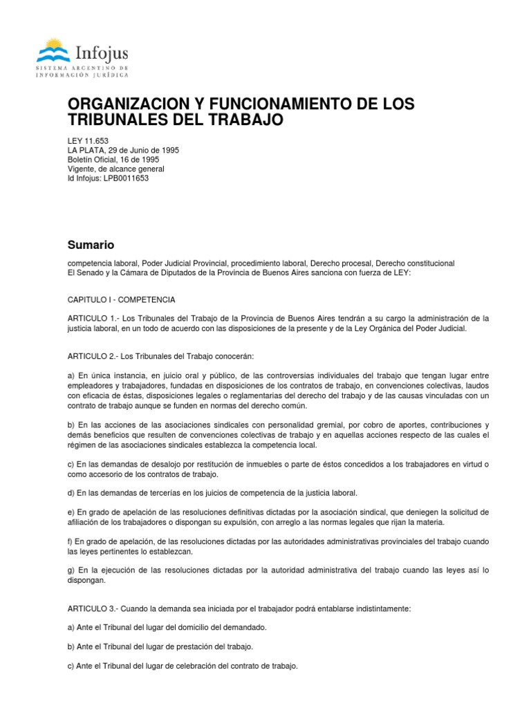 Ley 11653 Procedimiento Laboral y Tribunales de Trabajo | PDF | Testigo ...