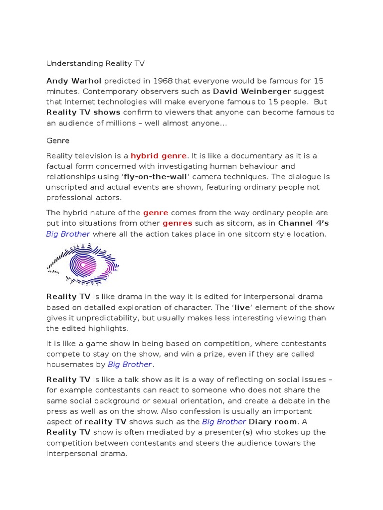 Understanding Reality TV: Hybrid Genre | PDF | Reality Television ...