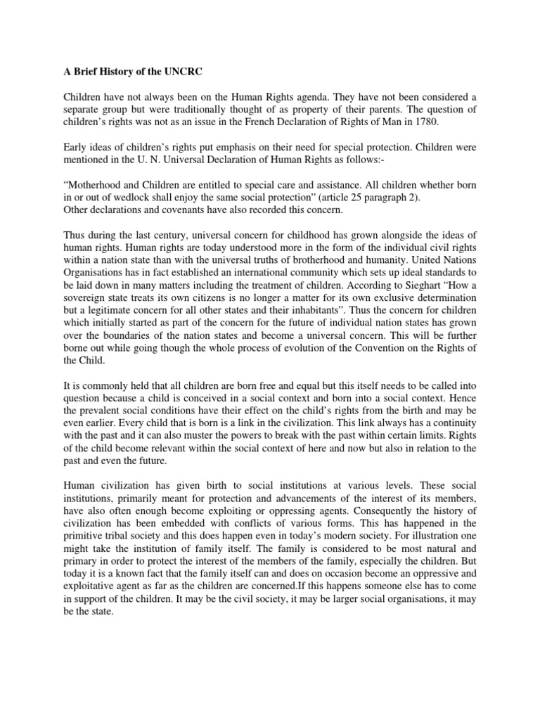 Brief History of UNCRC | Children's Rights | Treaty