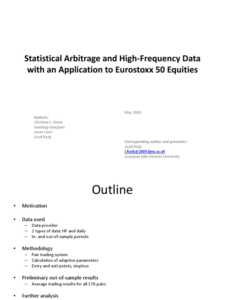 Statistical Arbitrage and High-Frequency Data With An Application To Eurostoxx 50 Equities | PDF ...