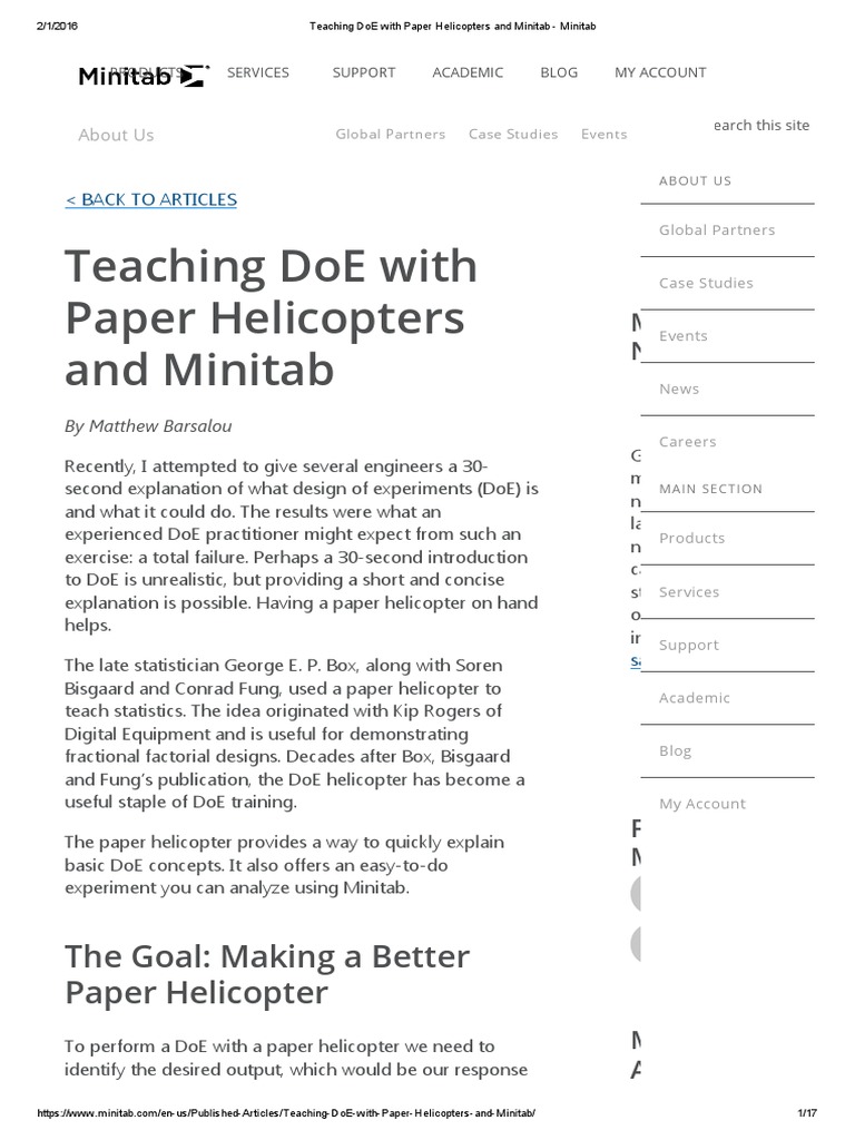 Teaching DoE With Paper Helicopters and Minitab | PDF | Experiment | Analysis Of Variance