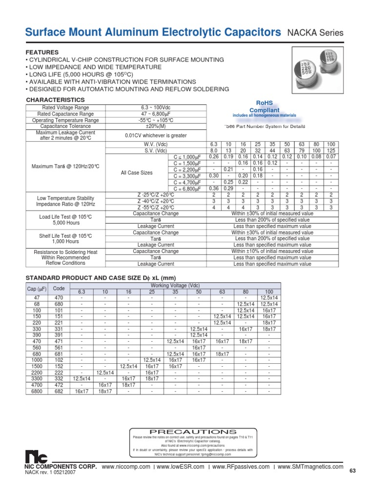 NIC Component Series NACKA | PDF | Capacitor | Electrical Engineering