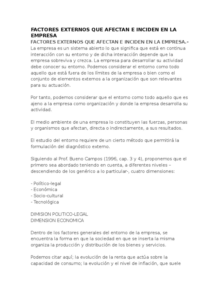 Factores Externos Que Afectan e Inciden en La Empresa | Tecnología ...
