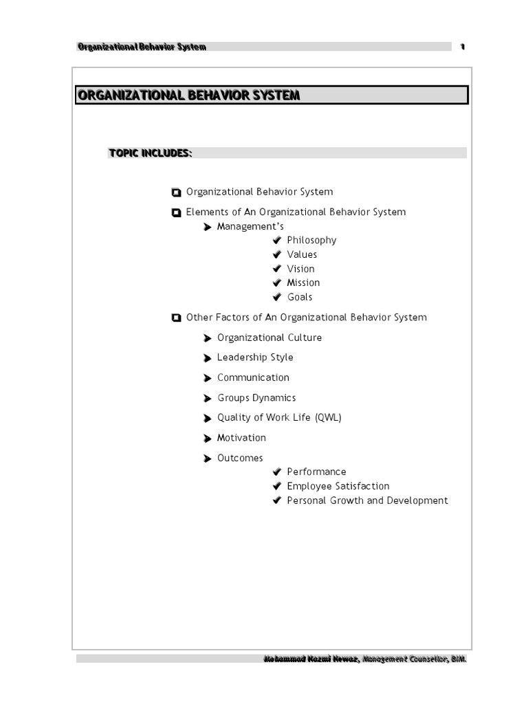OB System | PDF | Goal | Organizational Culture