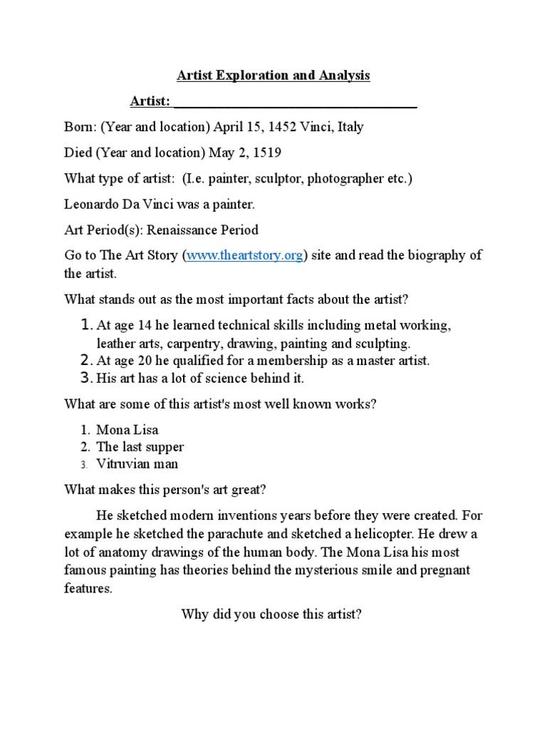 Artist Exploration and Analysis | PDF | Art | Lifestyle