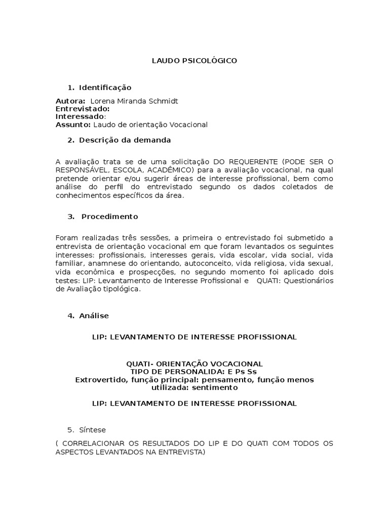 Laudo de Devolutiva Orientação Vocacional | PDF