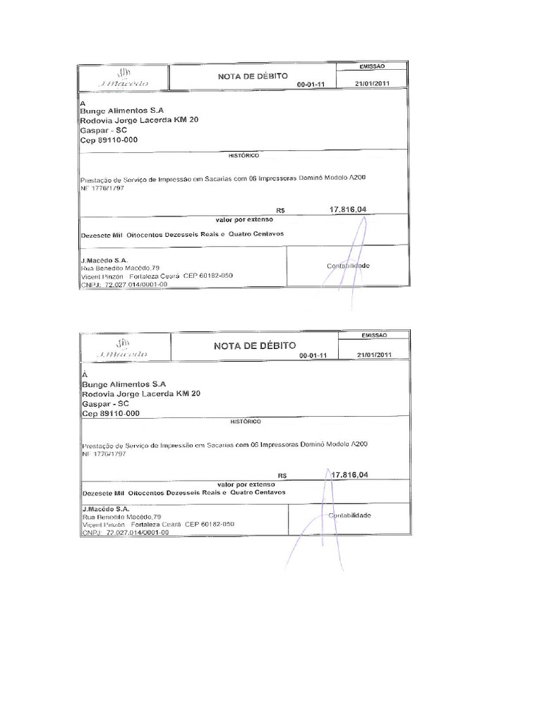 Modelo Nota de Debito