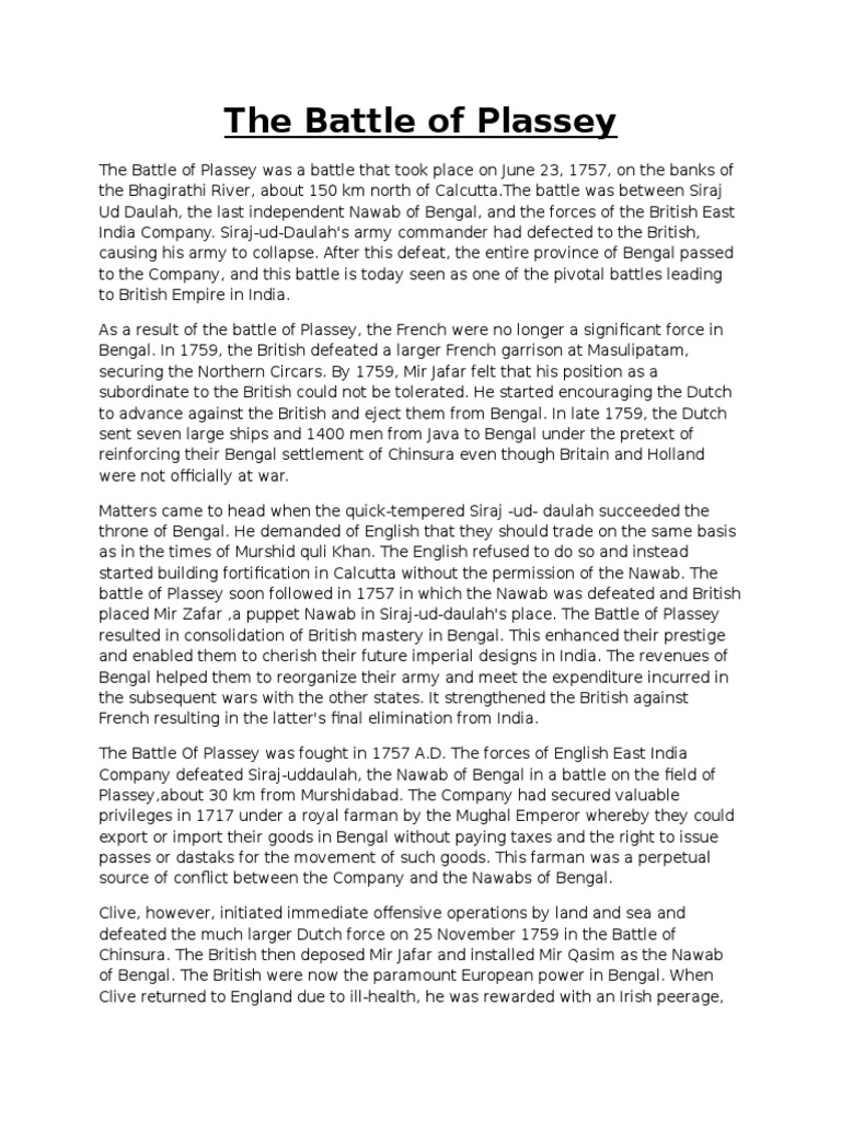 The Battle of Plassey | Download Free PDF | Warfare Of The Early Modern ...