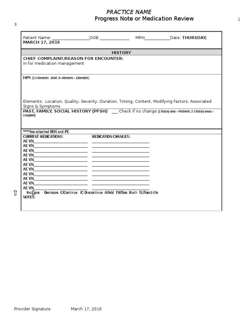 Medication Management Progress Note | PDF