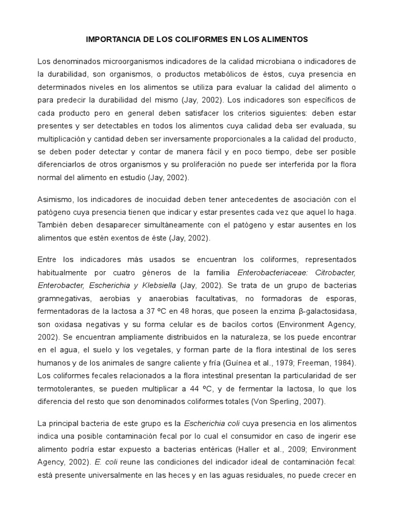 Importancia de Los Coliformes en Los Alimentos | PDF | Microorganismo ...