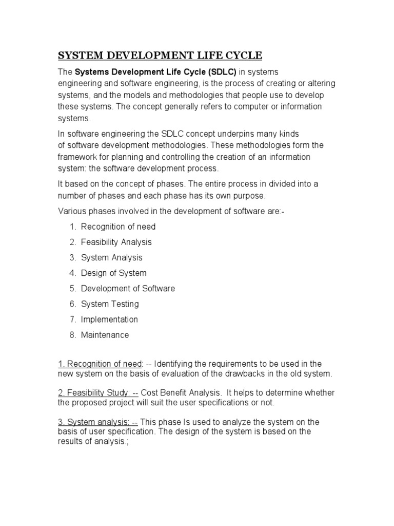 System Development Life Cycle | PDF | Feasibility Study | Software ...