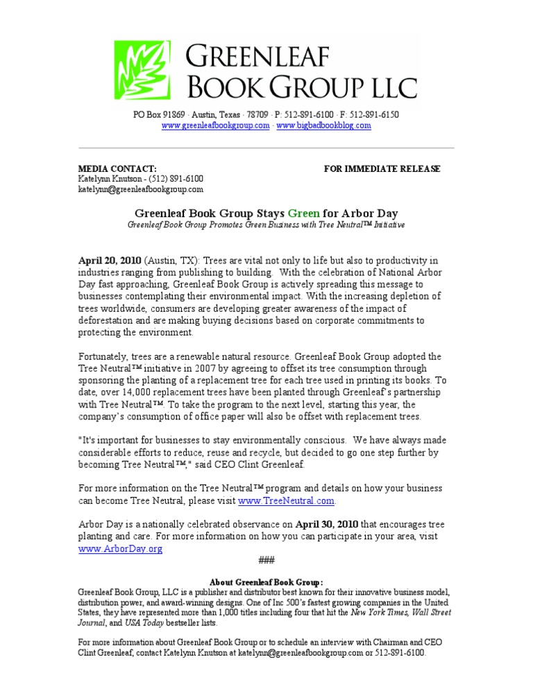 Press Release (04.2010) : Greenleaf Book Group Stays Green For Arbor ...