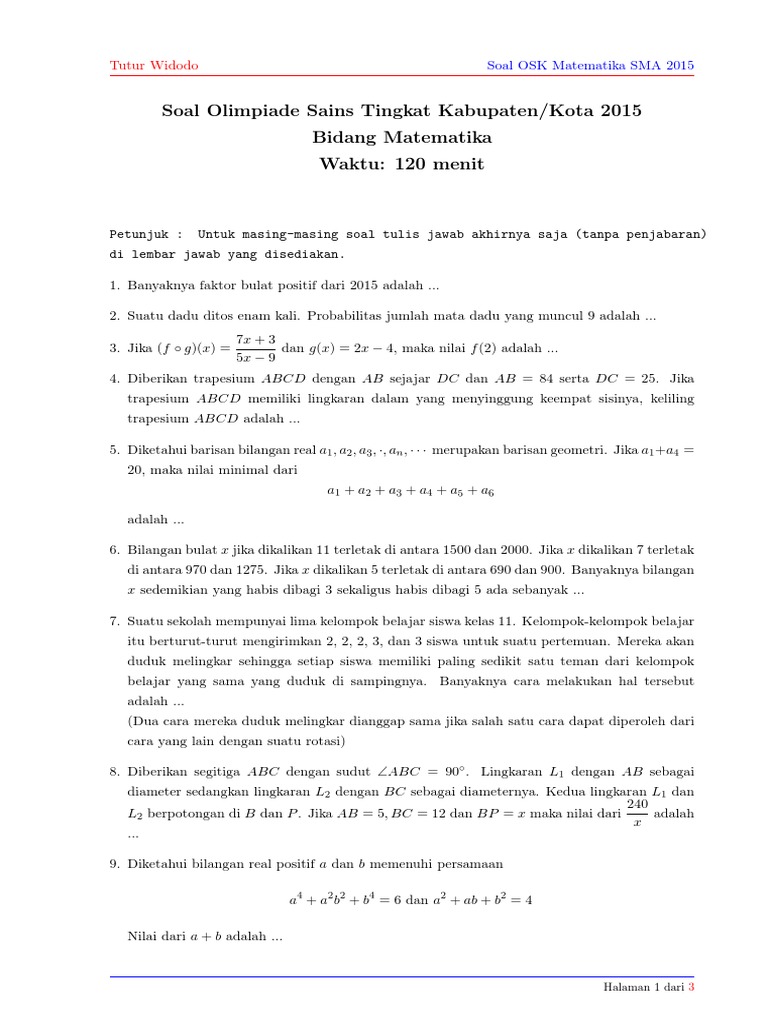 Soal Osk Sma 2015 | PDF