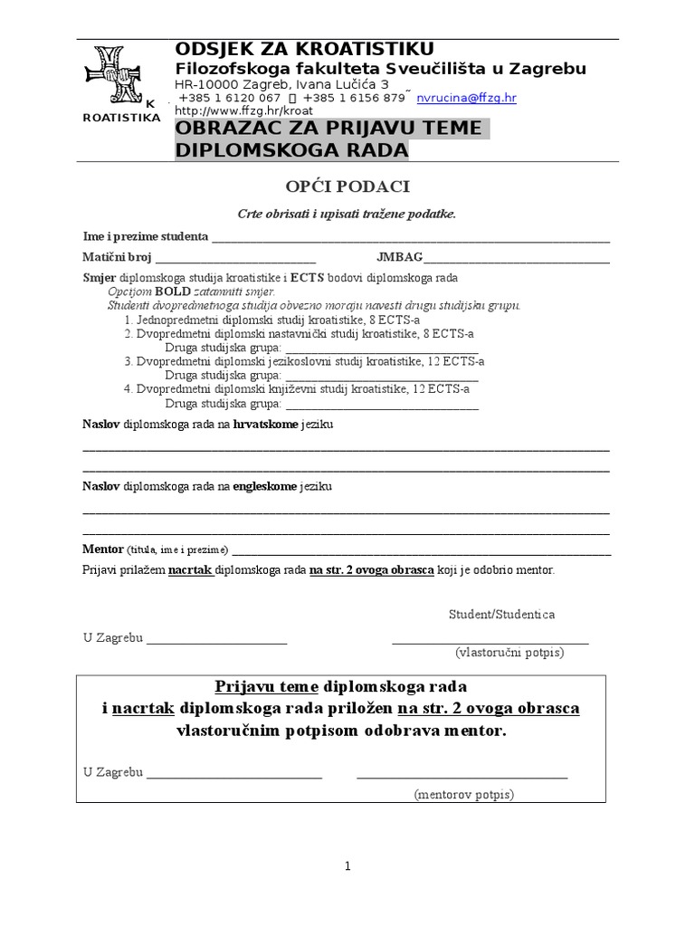 Prijava Diplomskog Rada | PDF