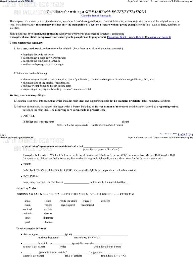 Guidelines For Writing A SUMMARY | PDF | Citation | Argument