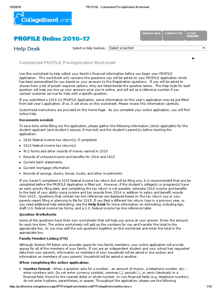 PROFILE - Customized Pre-Application Worksheet | PDF | Health Savings ...
