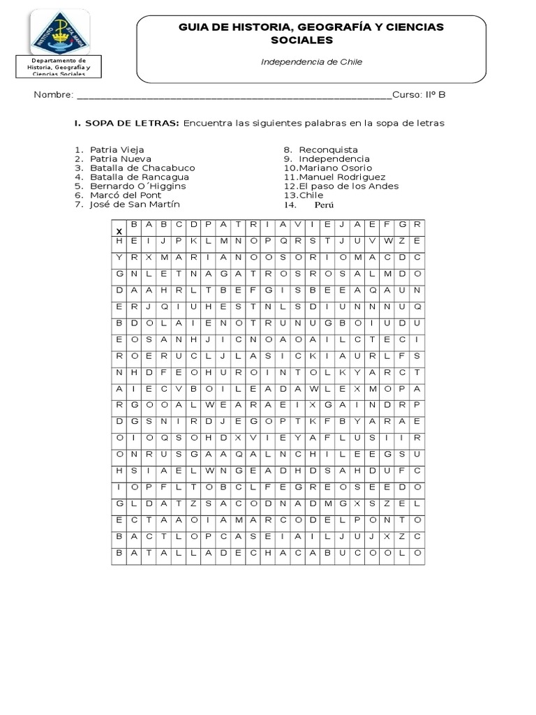 Sopa de Letras Independencia | PDF