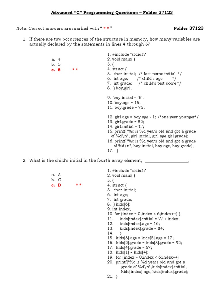 Adv C Programming Questions | PDF | Pointer (Computer Programming ...
