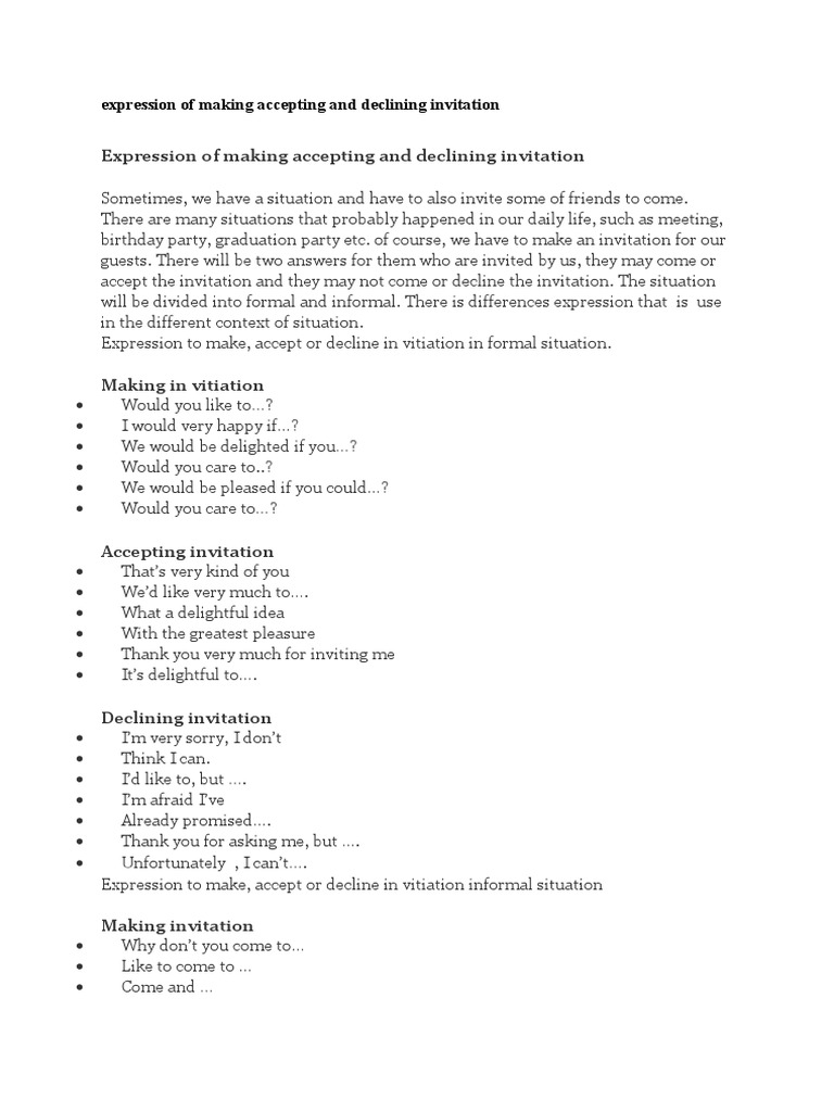 Expression of Making Accepting and Declining Invitation | PDF