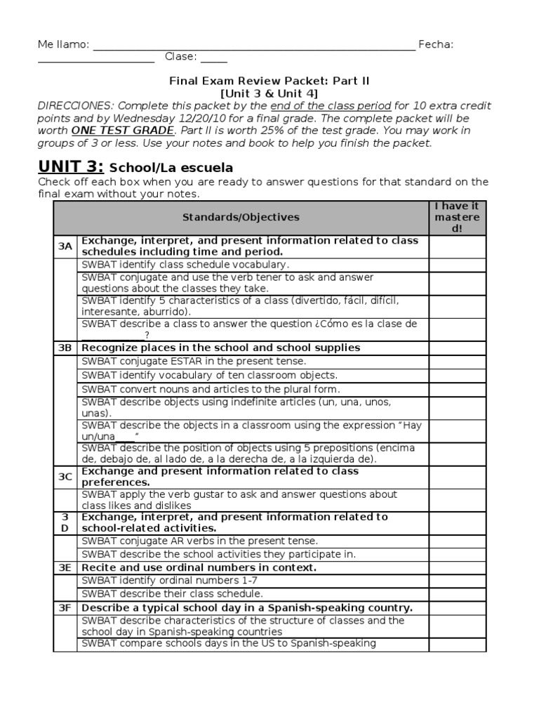 Spanish Final Exam Review Packet | PDF | Spanish Language | Grammatical ...