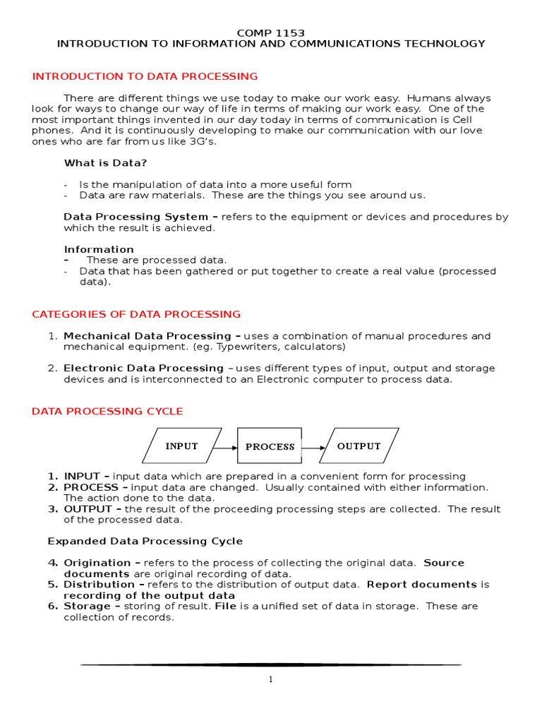 Introduction to Data Processing Basics | PDF | Electronics | Computer ...