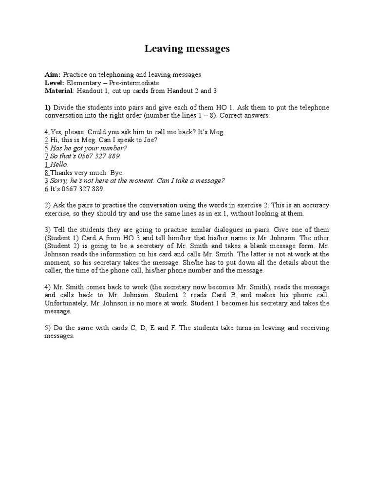 Leaving Messages | PDF | Telephone