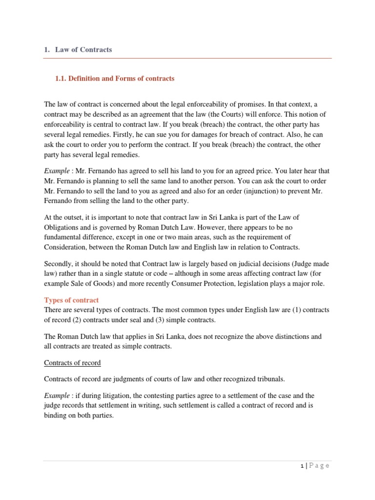 PDF Law of Contract Casrilanka | PDF | Offer And Acceptance | Consideration