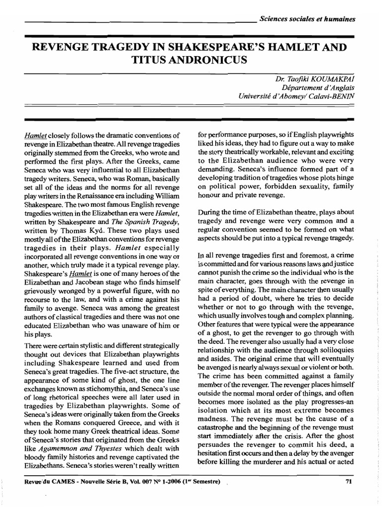 Revenge Tragedy in Shakespeare'S Hamlet and Titus Andronicus | PDF