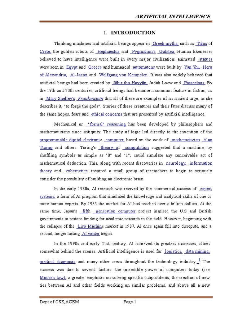 CSE Artificial Intelligence Report | PDF | Artificial Intelligence ...