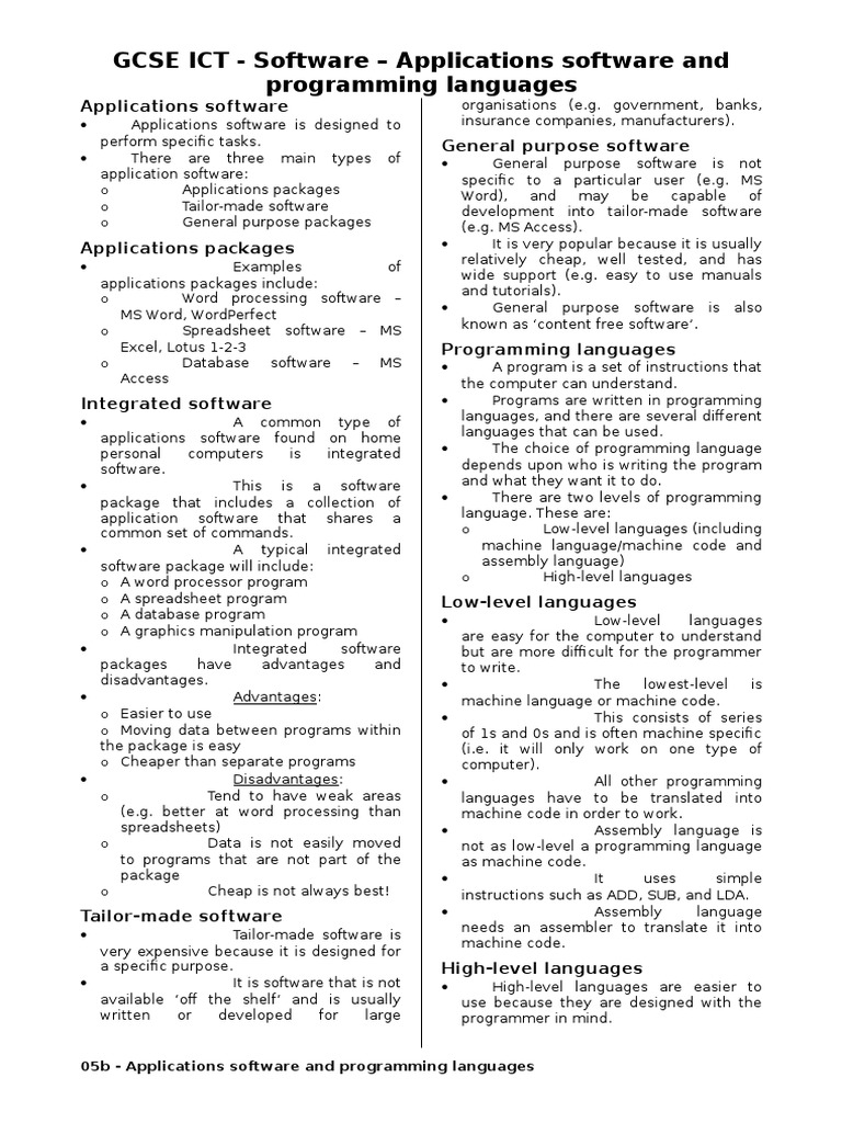 05b - Software - Applications Software and Programming Languages | PDF ...