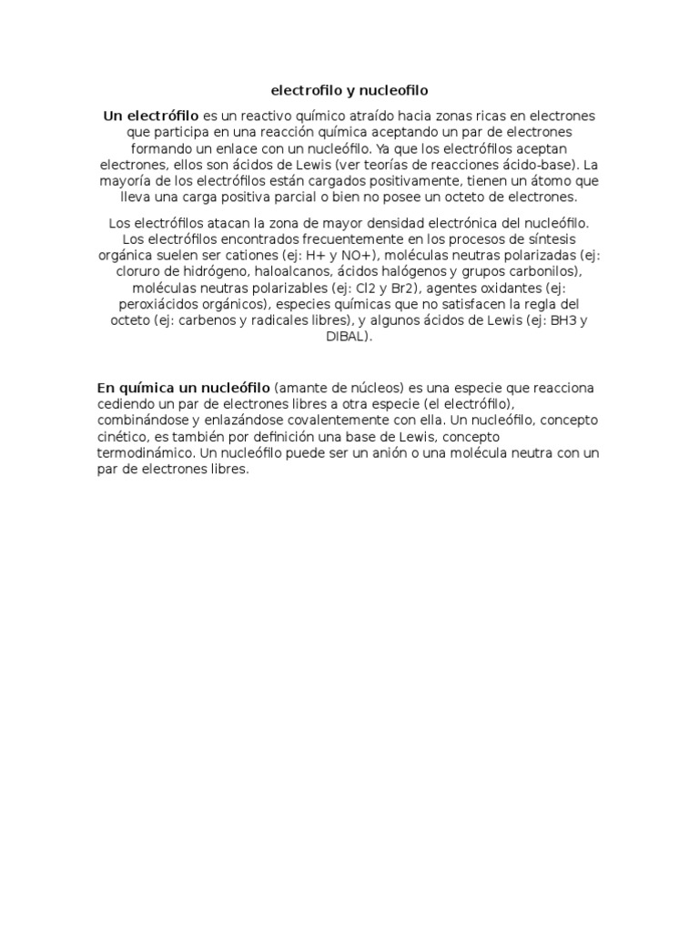 Nucleófilos y Electrófilos en Química | PDF | Ácido | Moléculas