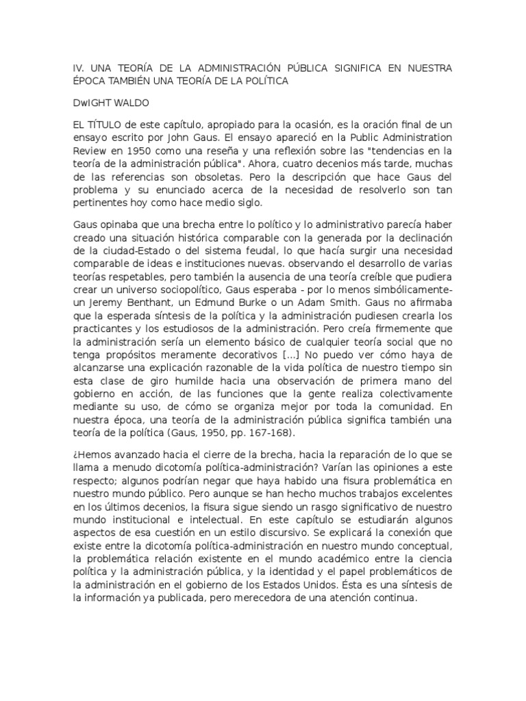 Una Teoría de La Administración Pública Waldo Dwight | PDF | Science ...