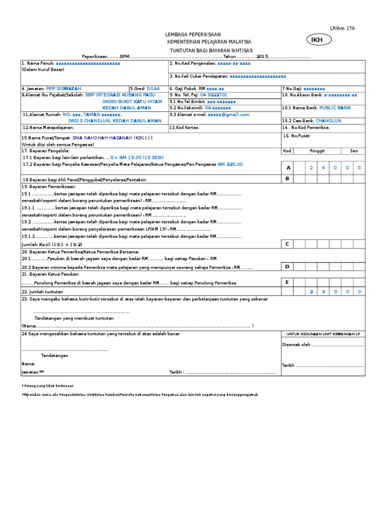 Template Borang IKH SPM 2015 | PDF