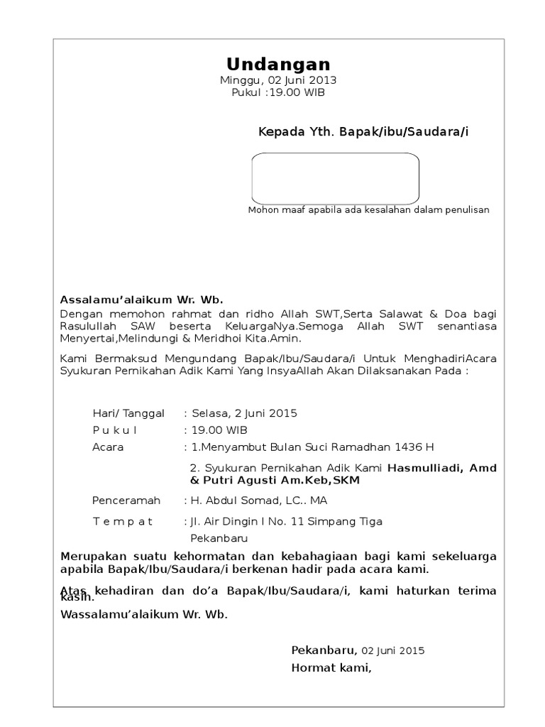 Format Undangan A4 Lipat 4 19.00 | PDF