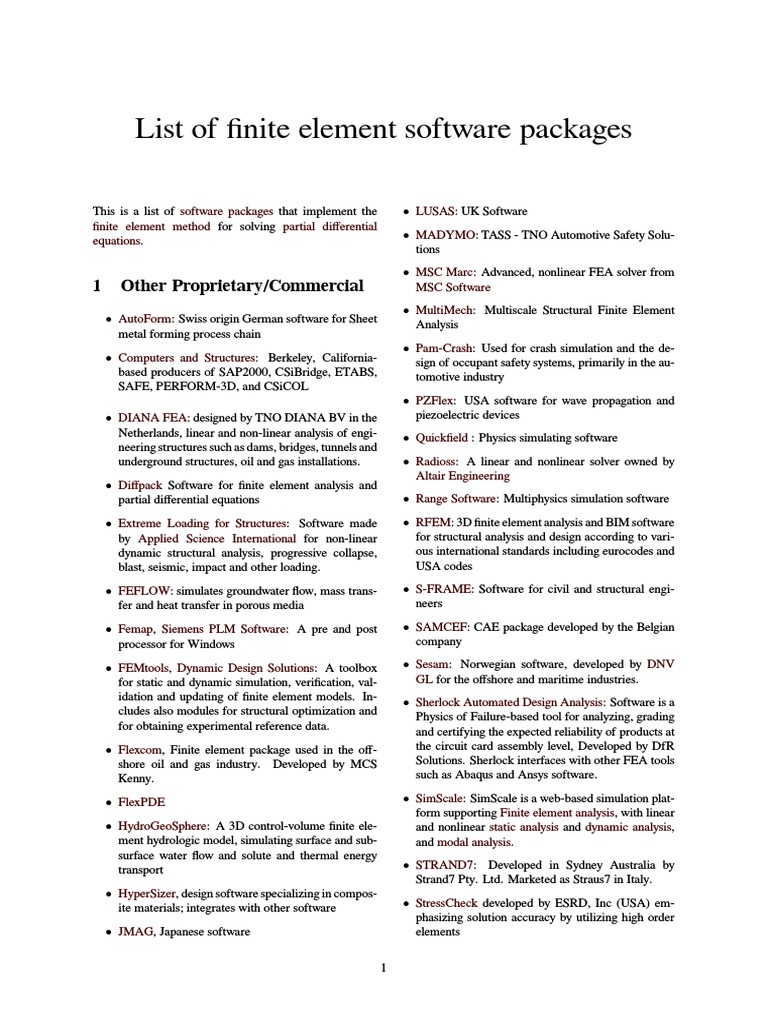 List of Finite Element Software Packages - 2 PDF | PDF | Science ...