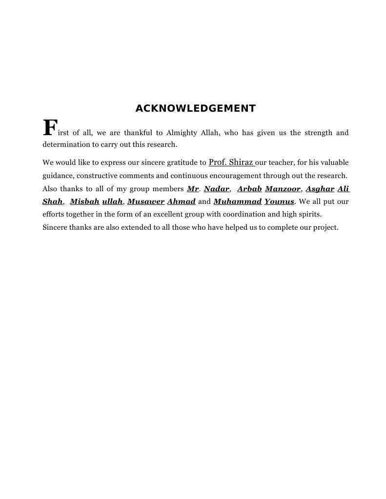 Acknowledgement: Prof. Shiraz | PDF | Chief Executive Officer | Leadership