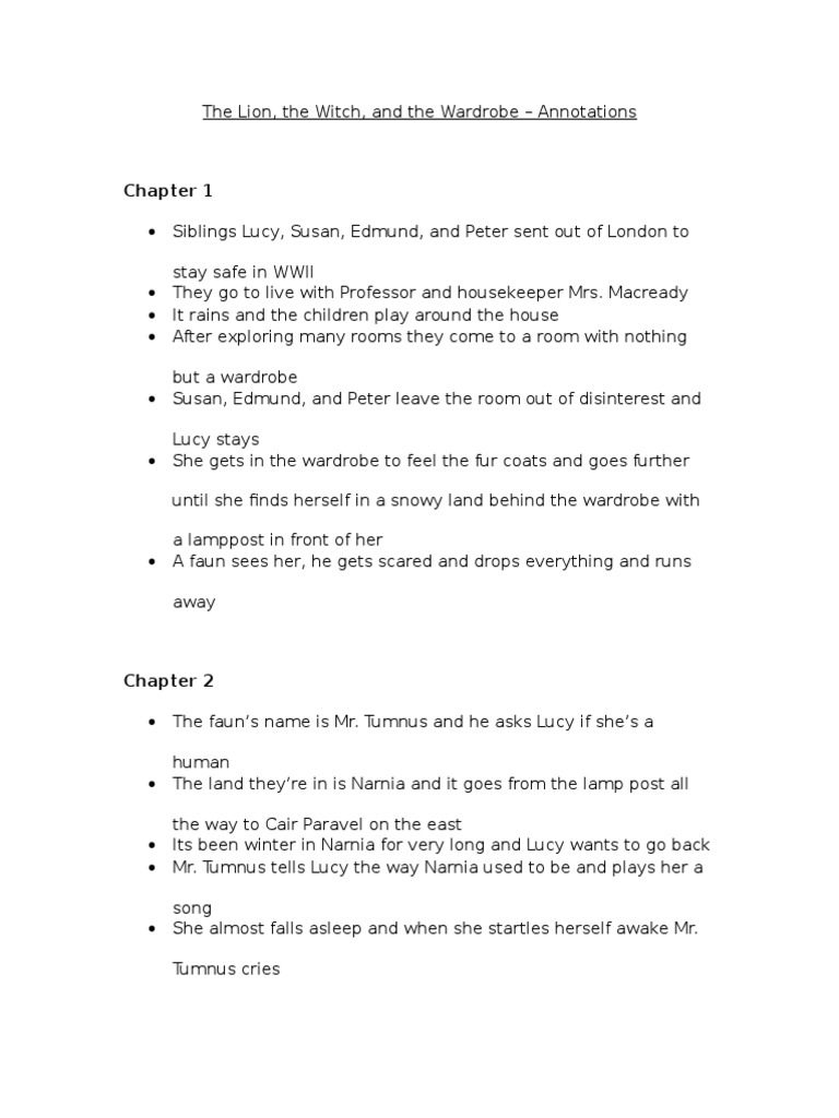 The Lion, The Witch, and The Wardrobe - Annotations | PDF | Aslan | The ...