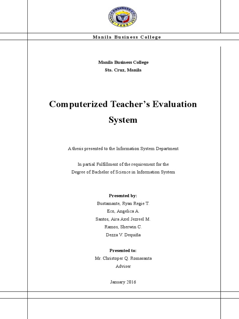 Computerized Teacher Evaluation System | PDF | Course Evaluation ...