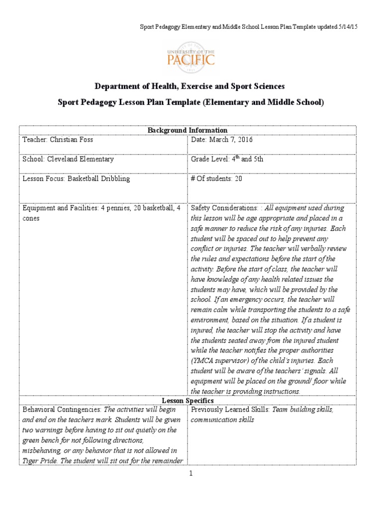 Lesson Plan Basketball Day 1 | PDF | Lesson Plan | Physical Education