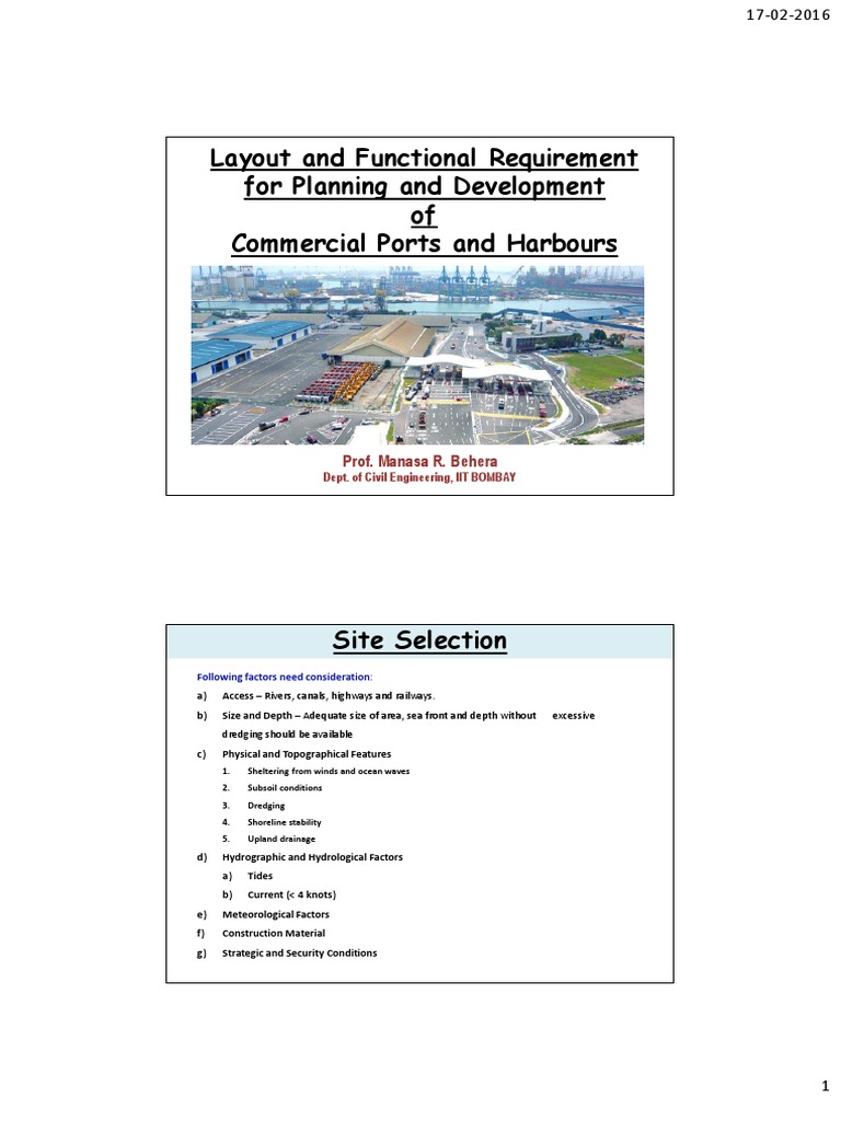CE707-Lec08-Layout and Functional Requirement of Port | PDF | Ships | Pier