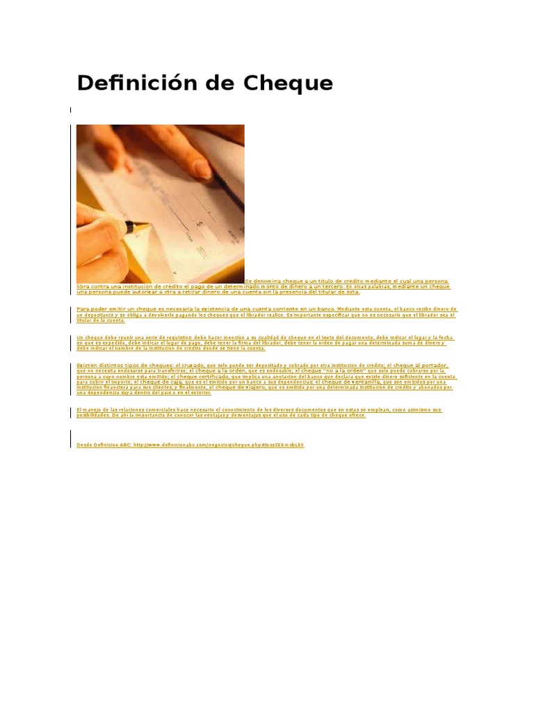 Qué es un cheque: definición y tipos | PDF | Finanzas y dinero | Derecho