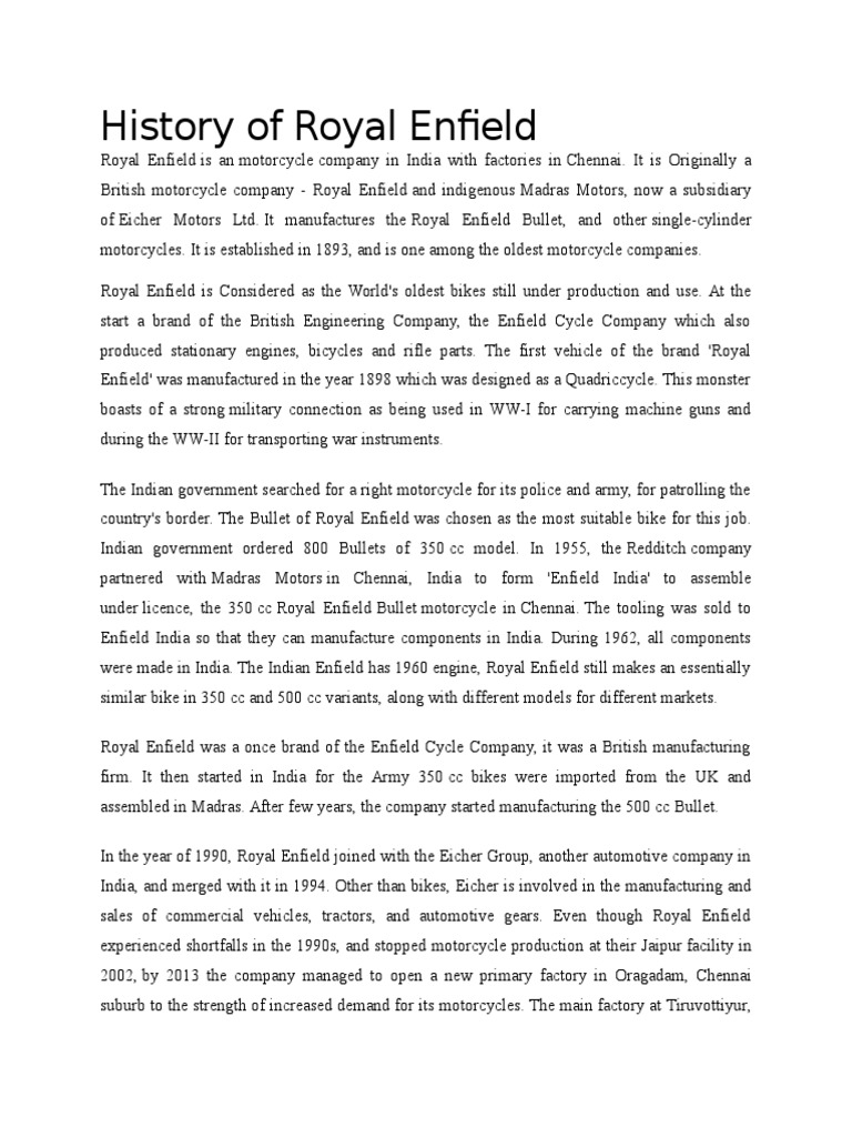 History of Royal Enfield | PDF | Motorcycling | Vehicle Technology