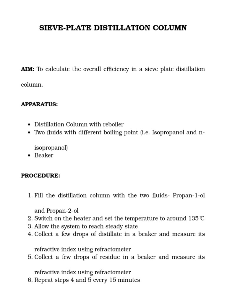 Sieve Plate Distillation Column | PDF | Distillation | Thermodynamics