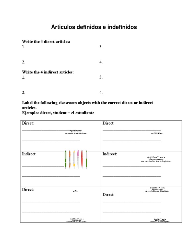 Articulos Definidos e Indefinidos Worksheet | PDF