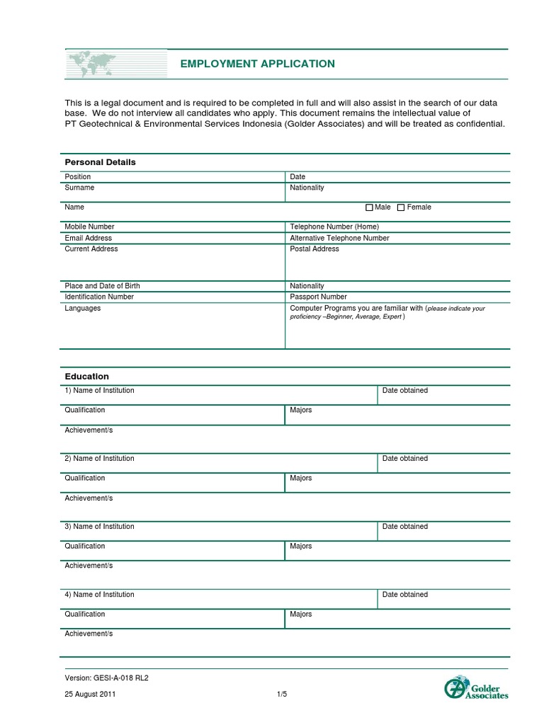 Employment Application Form | PDF | Résumé | Government Information