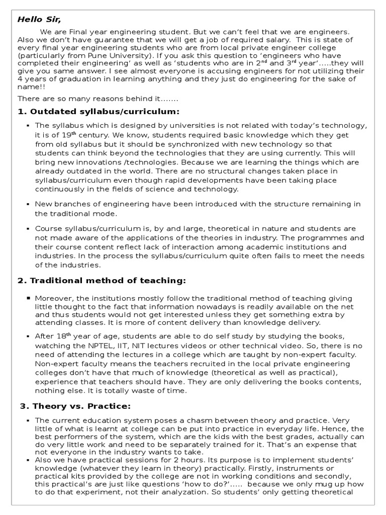 Outdated Syllabus/curriculum:: Hello Sir | PDF | Curriculum | College