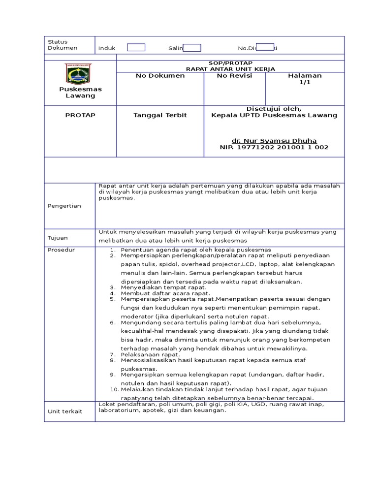 Sop Rapat Unit | PDF