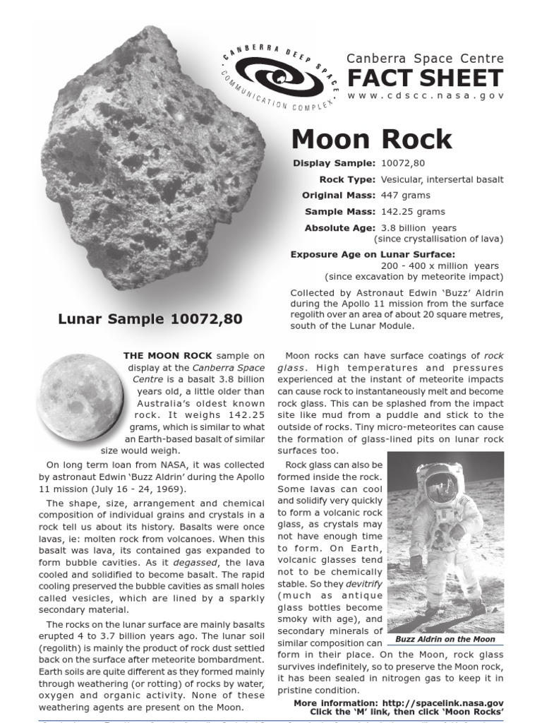 Moon Rock Fact Sheet | PDF | Basalt | Moon