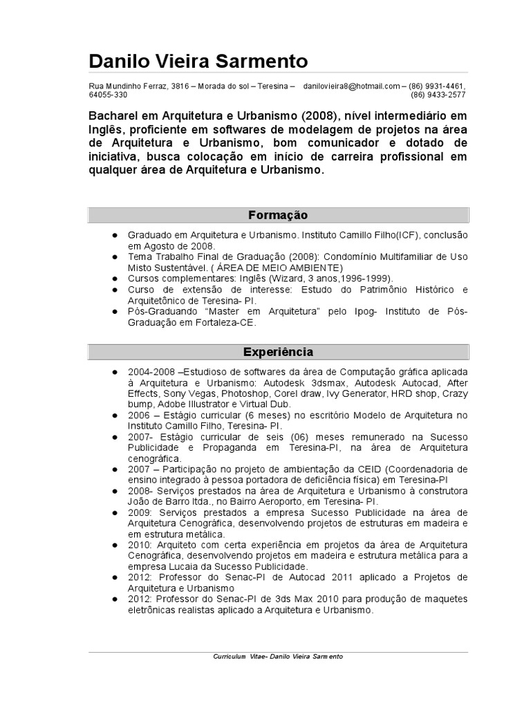 Currículo Danilo Sarmento | PDF